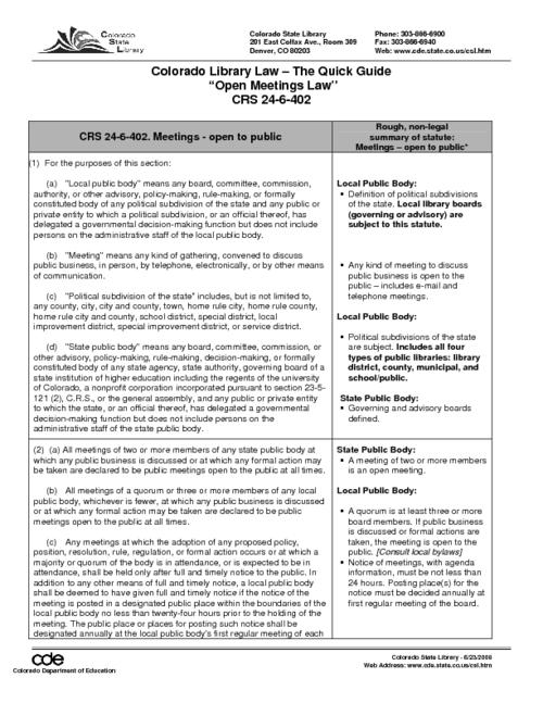 Open meetings law CRS 24-6-402 | Colorado State Publications Digital ...